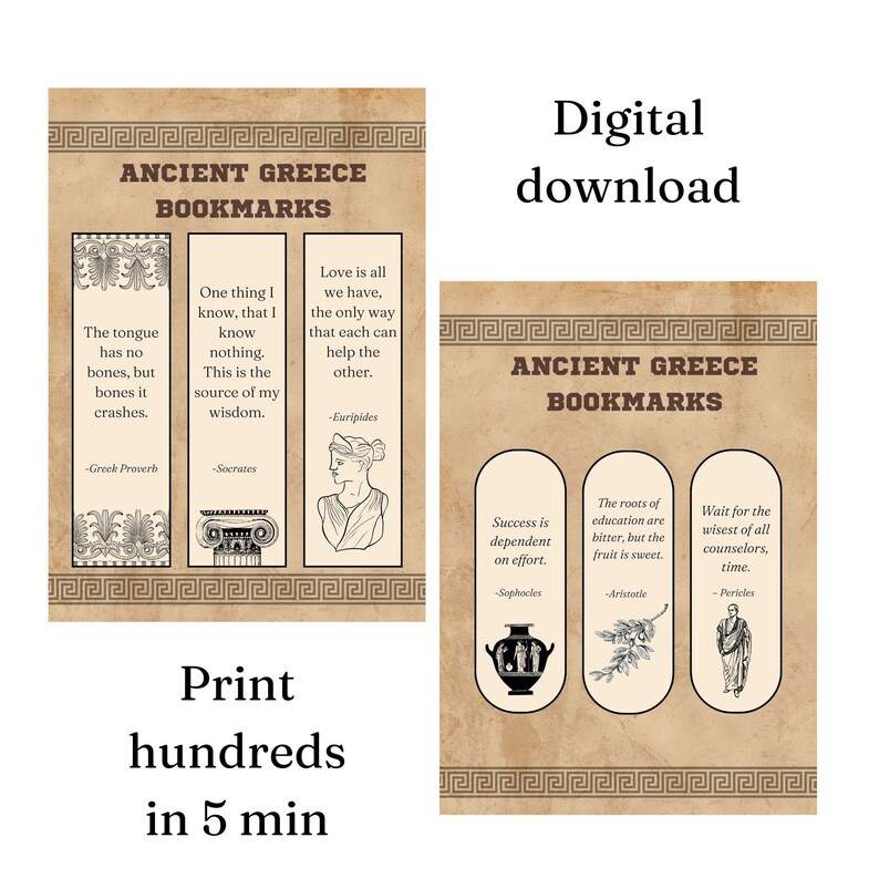 Printable Ancient Greece Inspired Bookmarks, Greek Philosopher Quotes ...