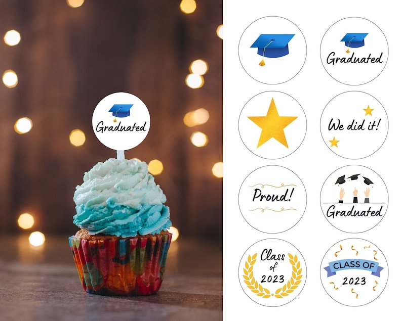 Graduation Printable Cupcakes Toppers; Graduation Party Decor; Class of ...