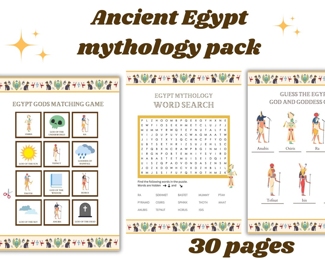 Ancient Egypt Gods Printable Mythology Games Pack; Fun Activity for ...