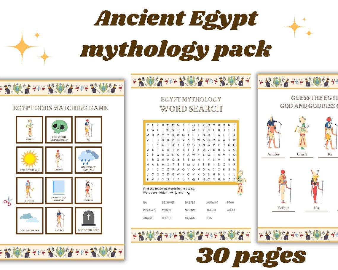Ancient Egypt Gods Printable Mythology Games Pack; Fun Activity for ...