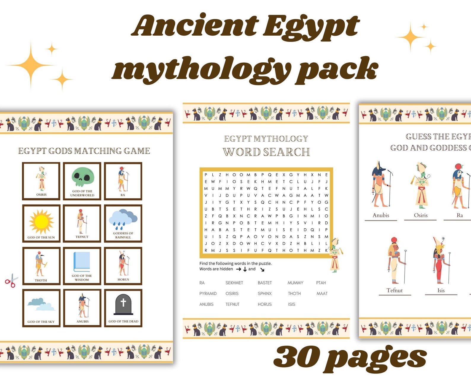 Ancient Egypt Gods Printable Mythology Games Pack; Fun Activity for ...