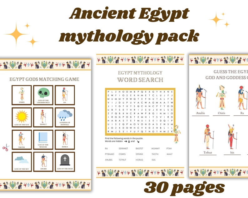 Ancient Egypt Gods Printable Mythology Games Pack; Fun Activity for ...