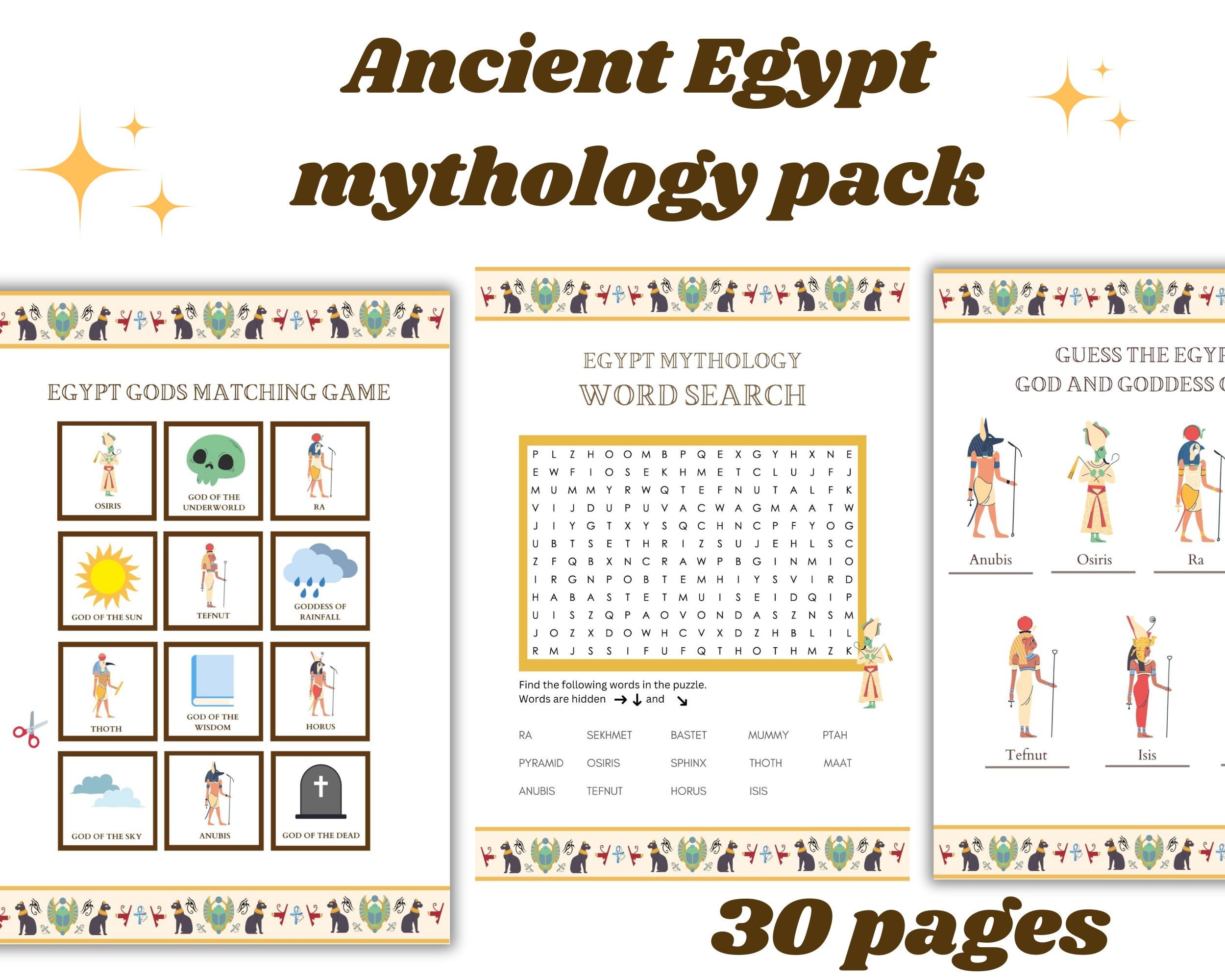 Ancient Egypt Gods Printable Mythology Games Pack; Fun Activity for ...