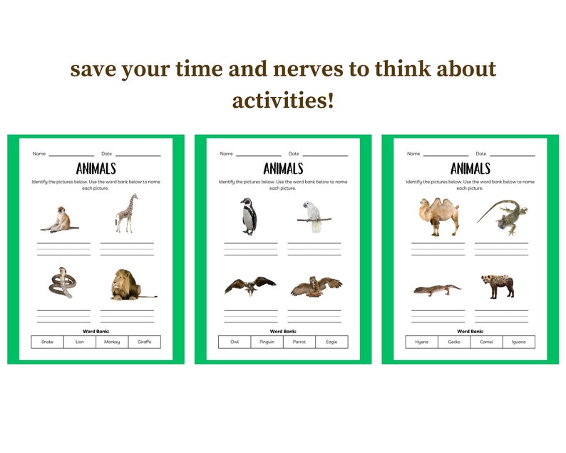 Kindergarten Animals Workbook; Animals Worksheets; Printable Animals ...