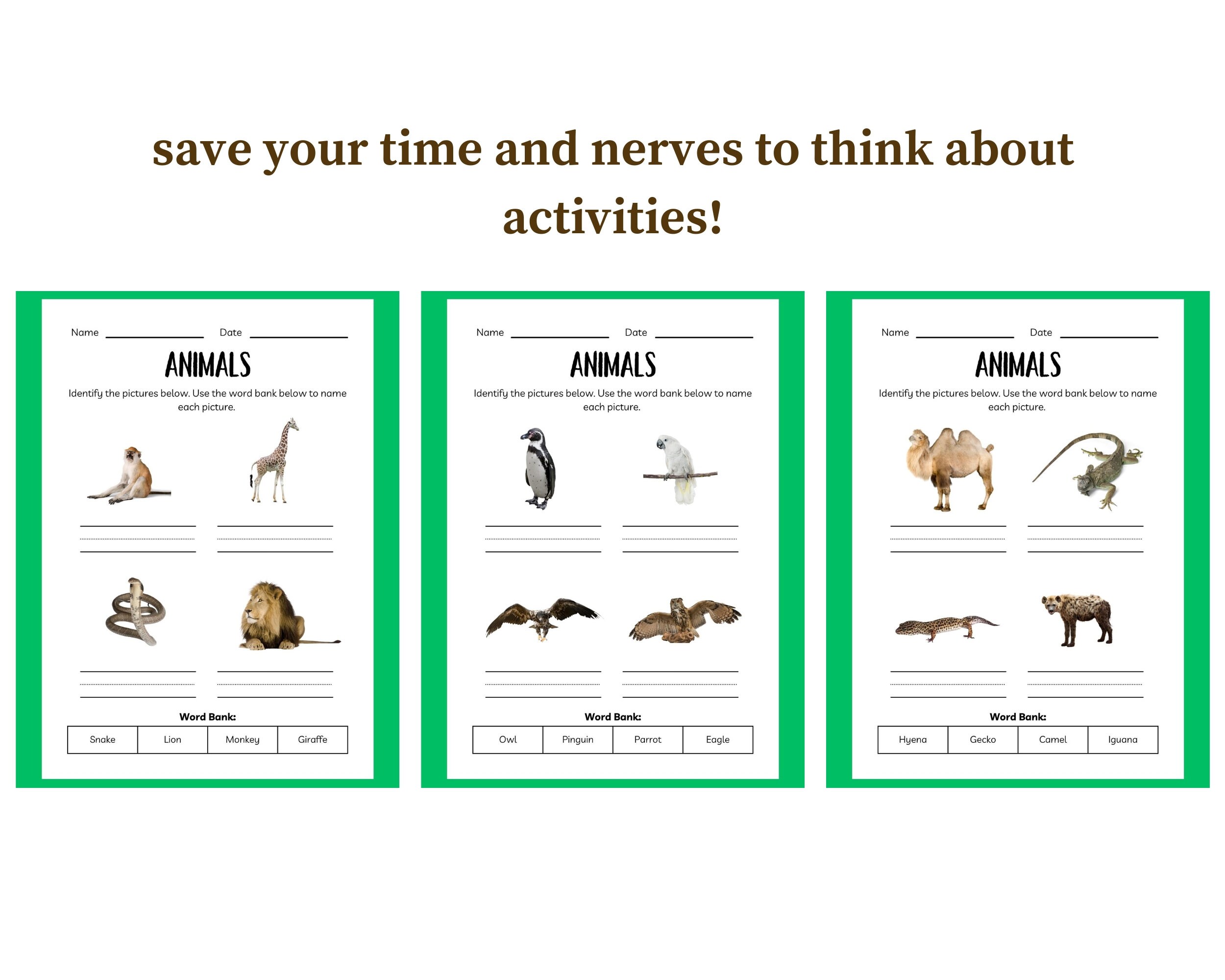 Kindergarten Animals Workbook; Animals Worksheets; Printable Animals ...