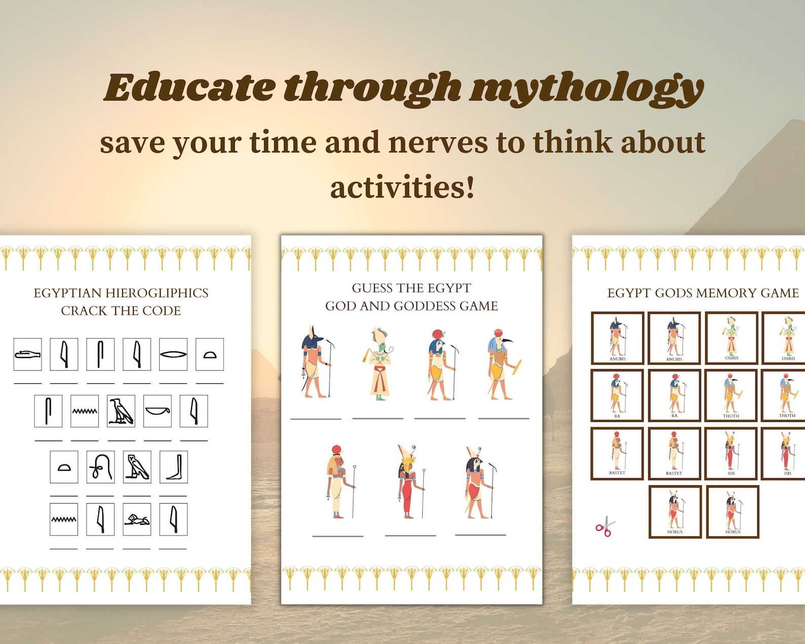 Ancient Egypt Gods Printable Mythology Games Pack; History Lesson ...