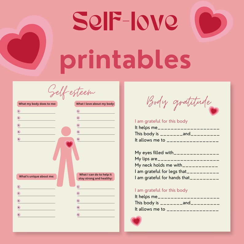 Pink Self Esteem and Body Gratitude Printables; Activity for Kids ...
