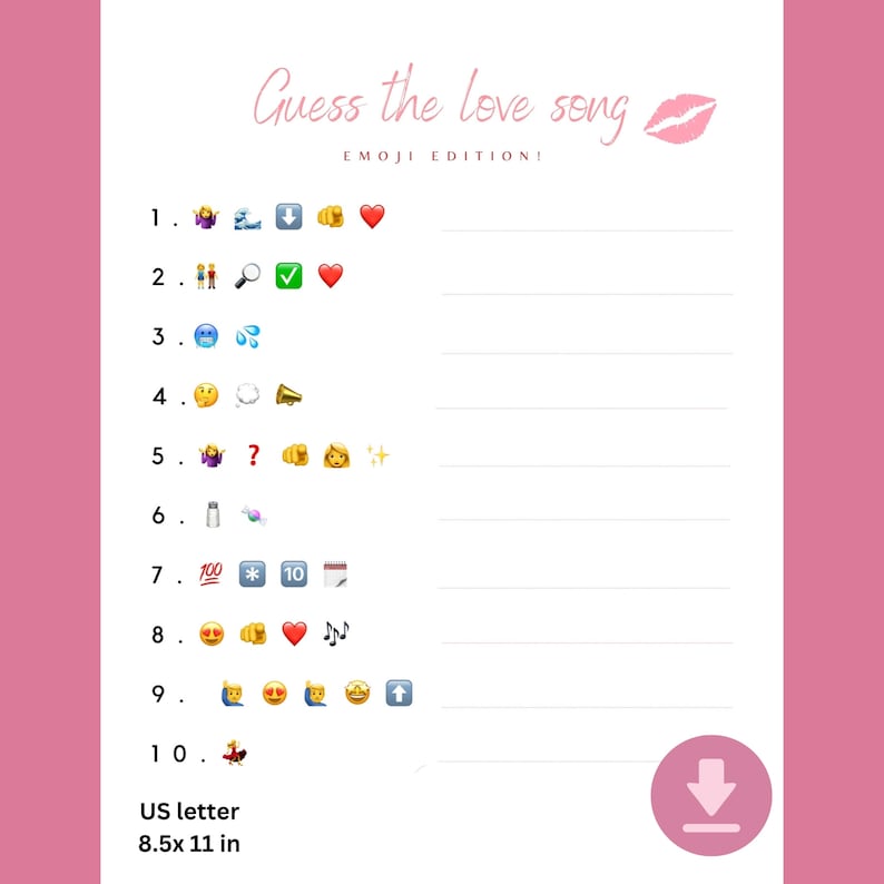 Valentine's Day Guess the Song by Emoji Game; Galentine Game; Valentine ...
