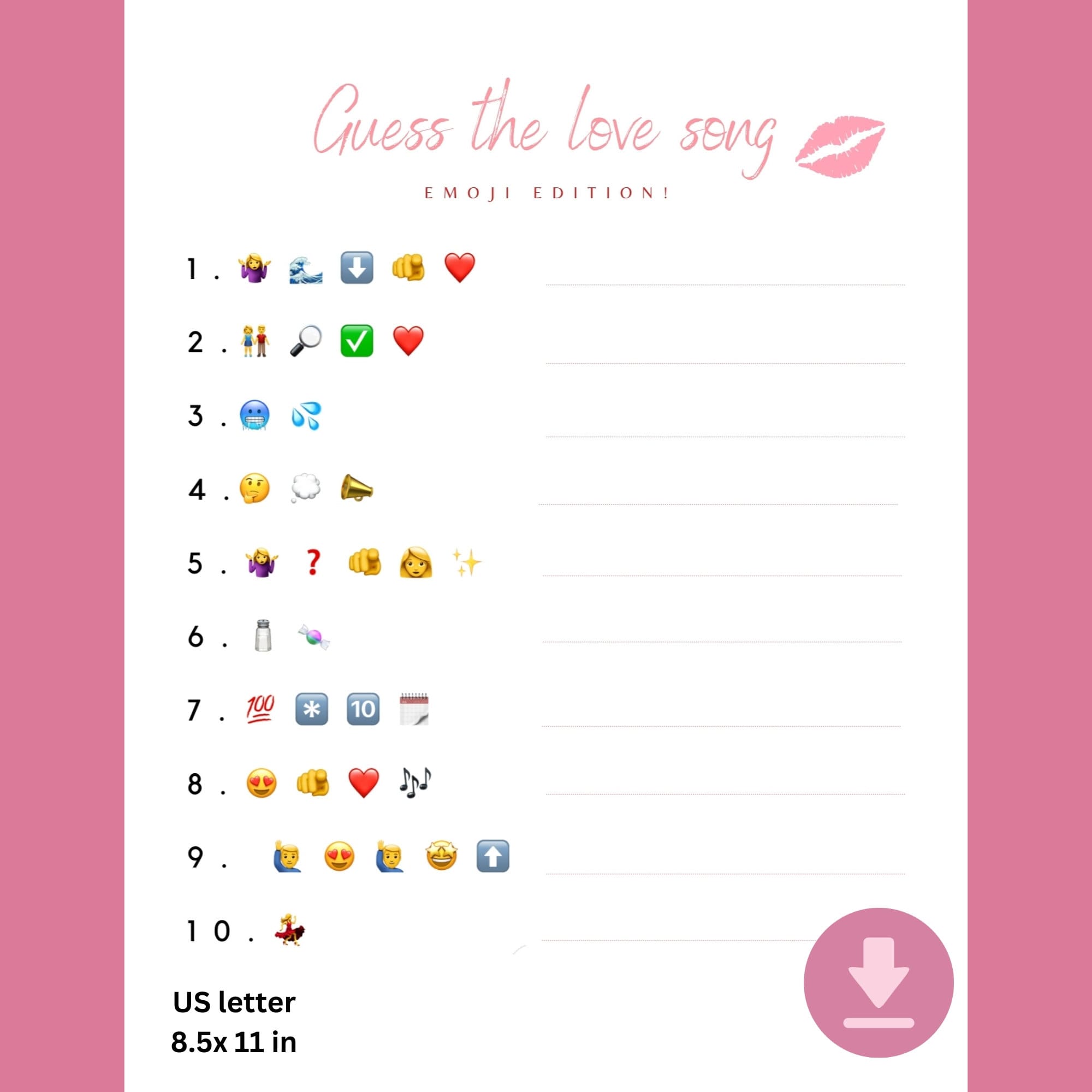 Valentine's Day Guess the Song by Emoji Game; Galentine Game; Valentine ...