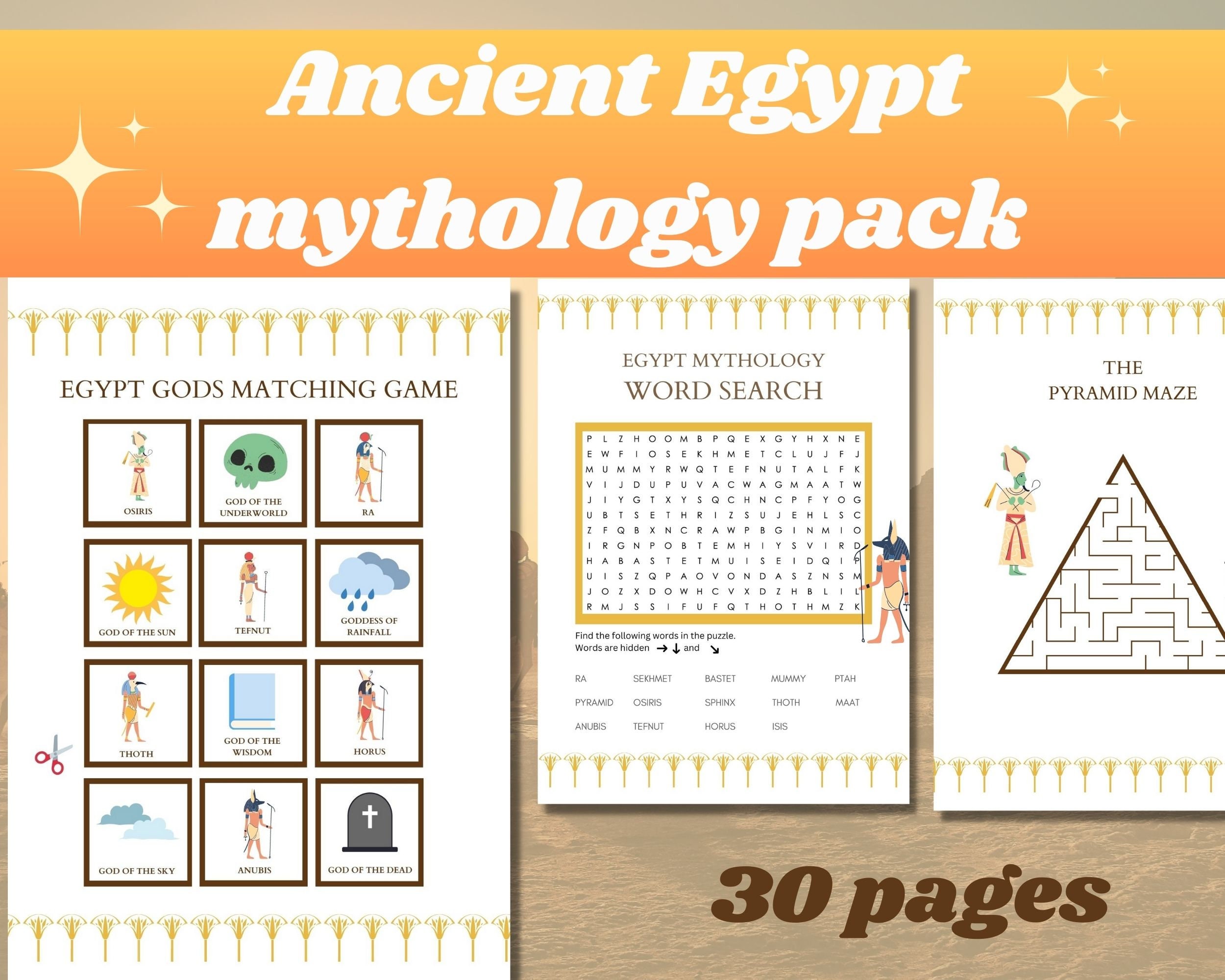 Ancient Egypt Gods Printable Mythology Games Pack; History Lesson ...