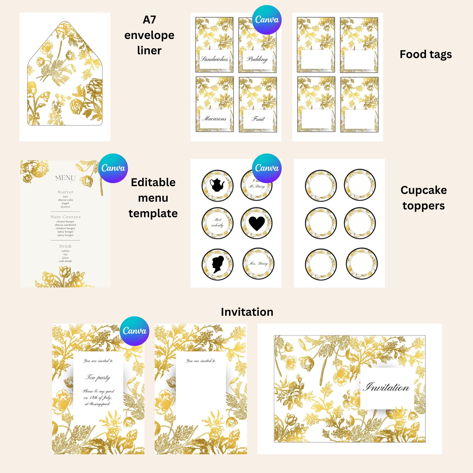 Pride and Prejudice Themed Party- Digital Download; Golden Party ...