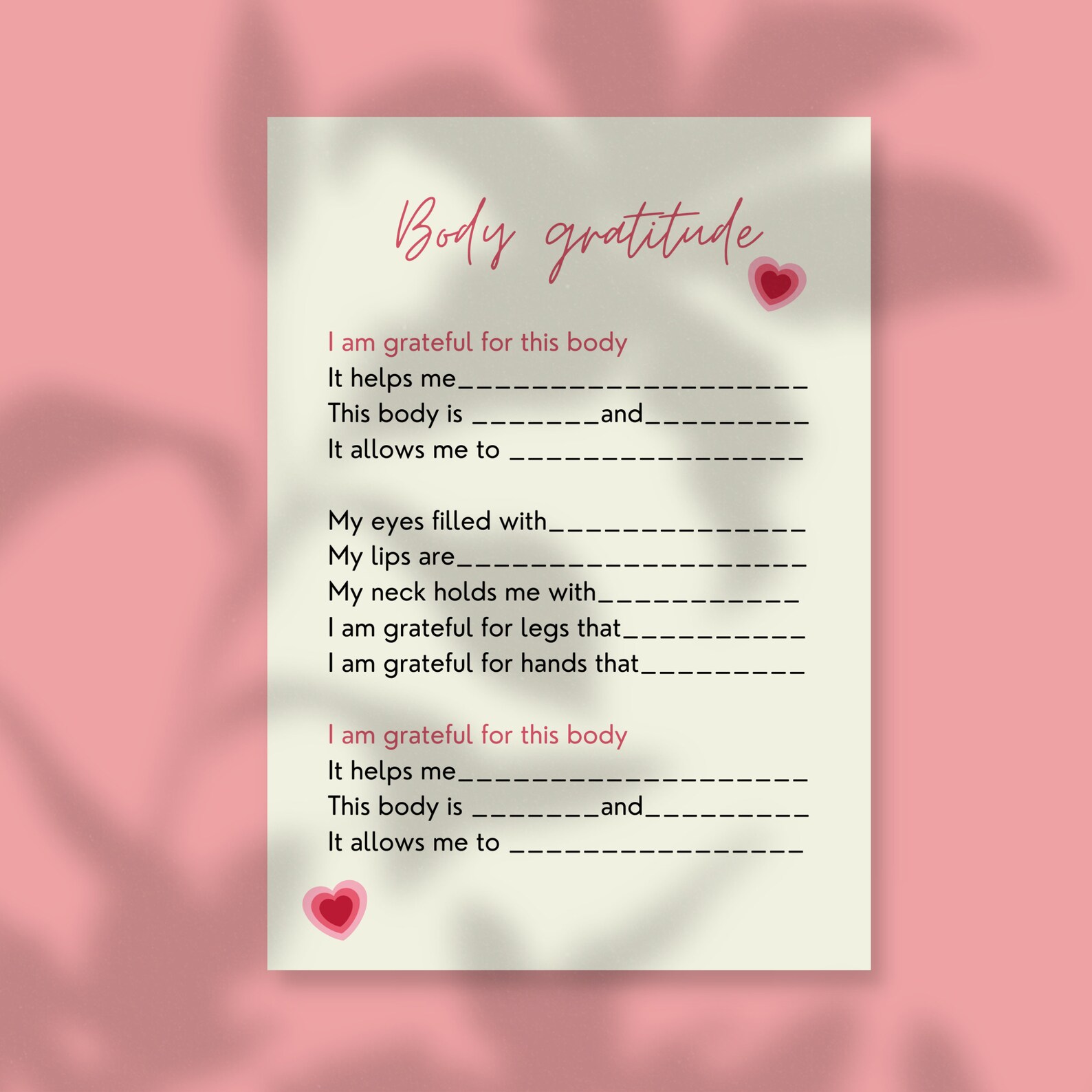 Pink Self Esteem and Body Gratitude Printables; Activity for Kids ...