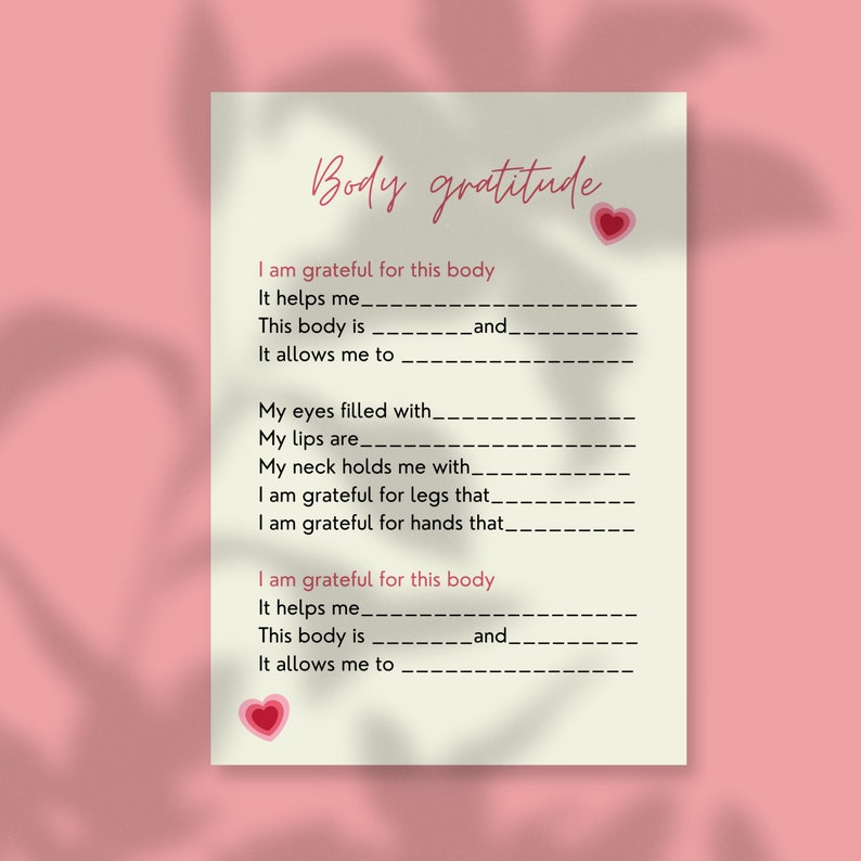 Pink Self Esteem and Body Gratitude Printables; Activity for Kids ...