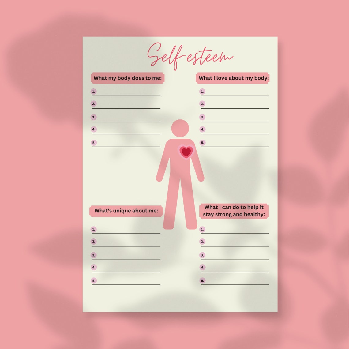 Pink Self Esteem and Body Gratitude Printables; Activity for Kids ...