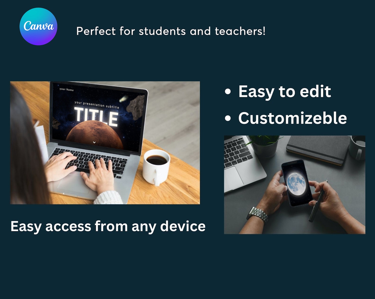 Space, Solar System Canva Dark Template I Digital Download, Editable ...