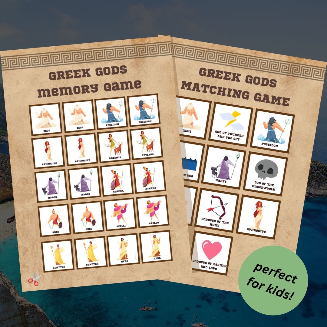 Ancient Greece Gods Printable Matching and Memory Game; Fun Activity ...