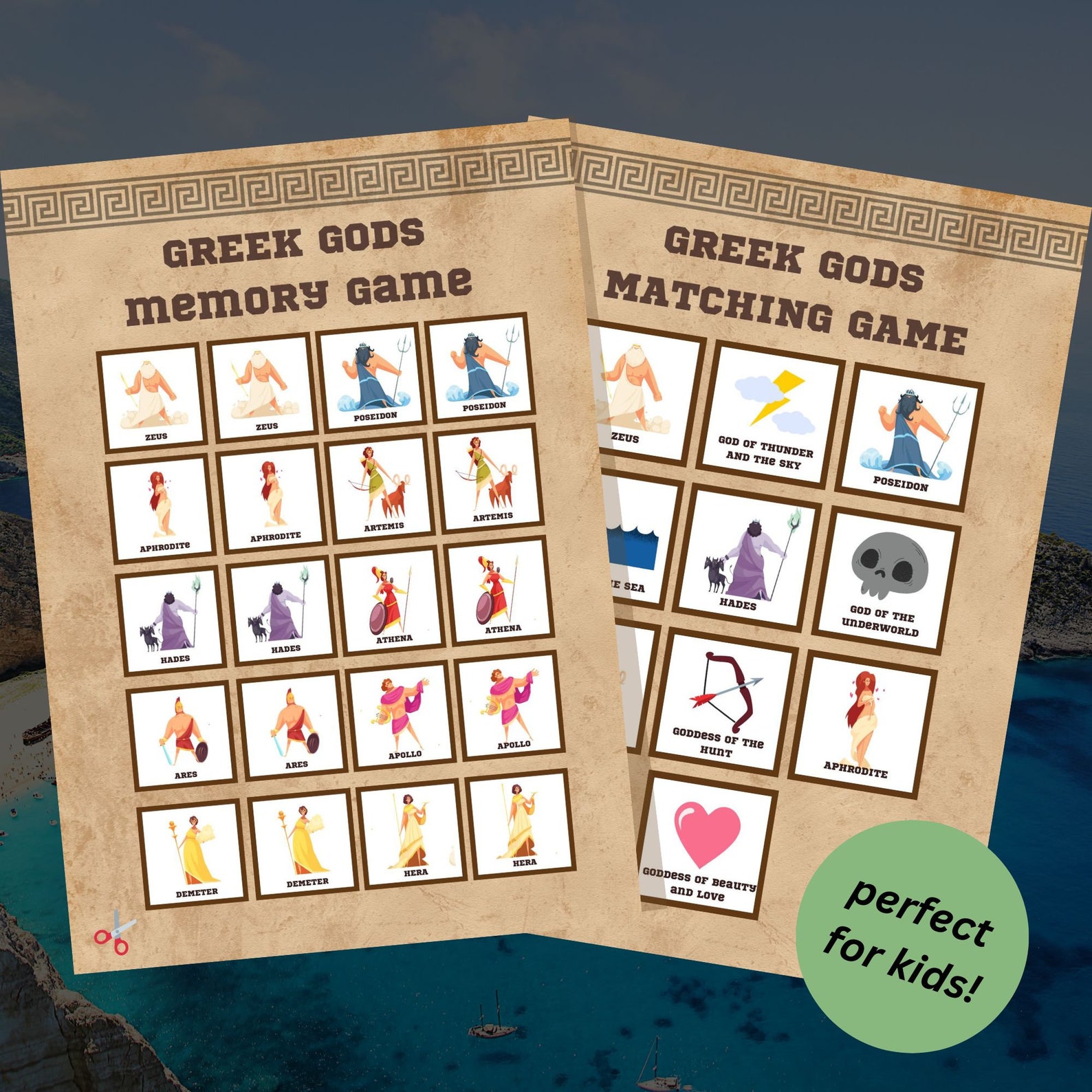Ancient Greece Gods Printable Matching and Memory Game; Fun Activity ...