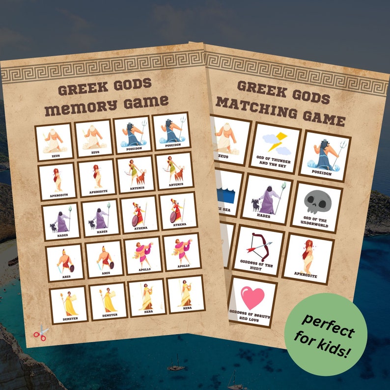 Ancient Greece Gods Printable Matching and Memory Game; Fun Activity ...