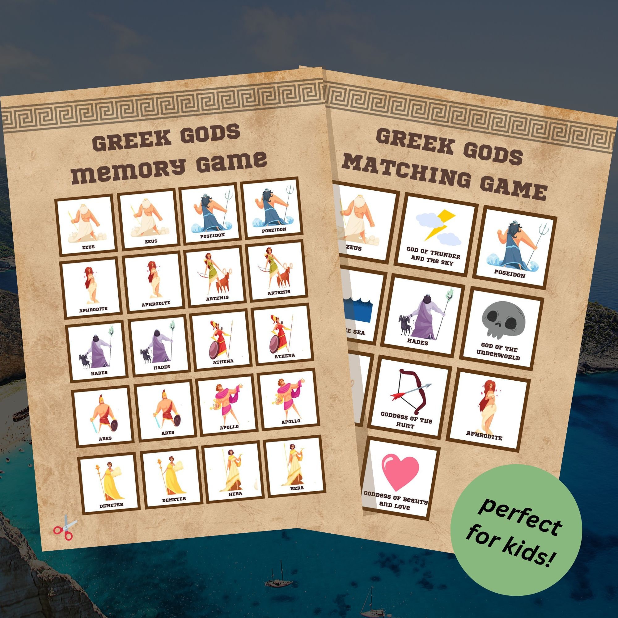 Ancient Greece Gods Printable Matching and Memory Game; Fun Activity ...
