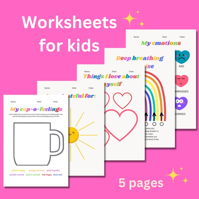 Colorful Printable Gratitude and Emotions Worksheets Pack; Self Love ...
