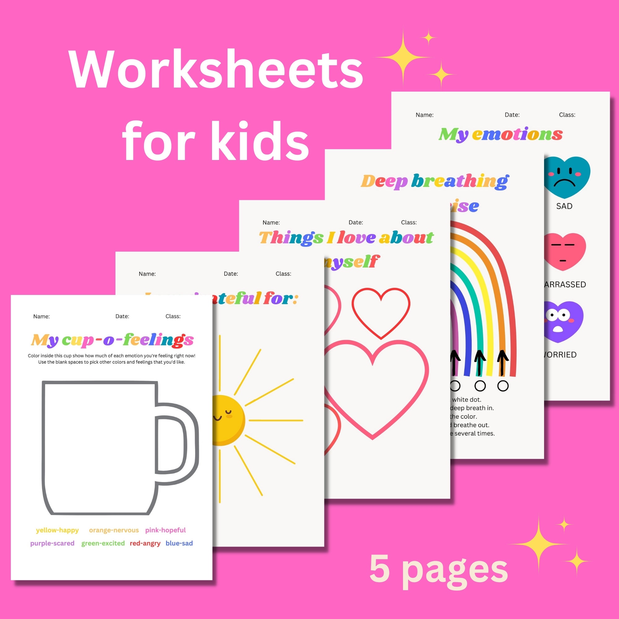 Colorful Printable Gratitude and Emotions Worksheets Pack; Self Love ...