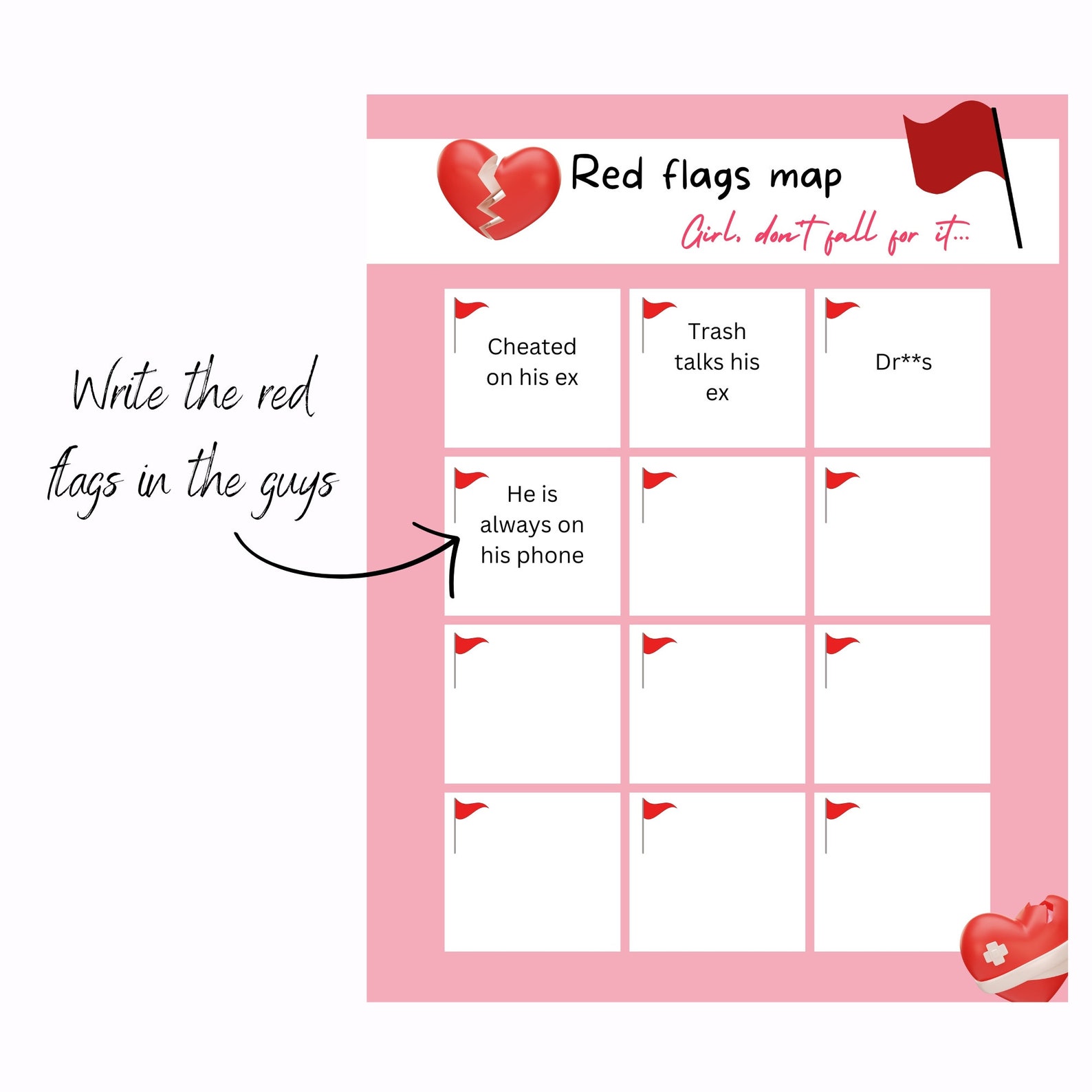Galentine Party Red and Green Flags Game; Make Your Own Red Flag Map ...