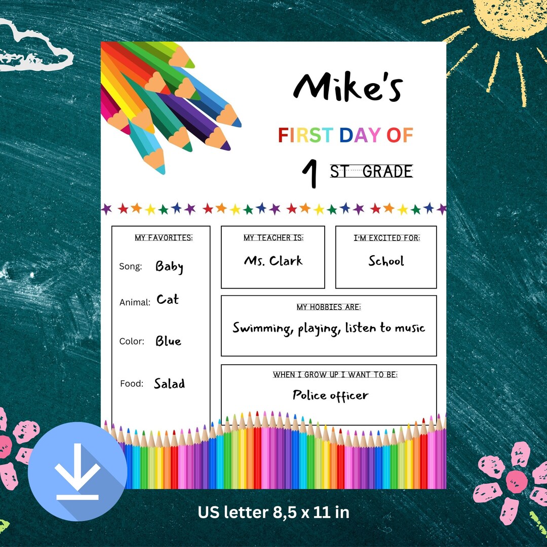 First Day of School Meet the Student Printable US Letter; Back to ...