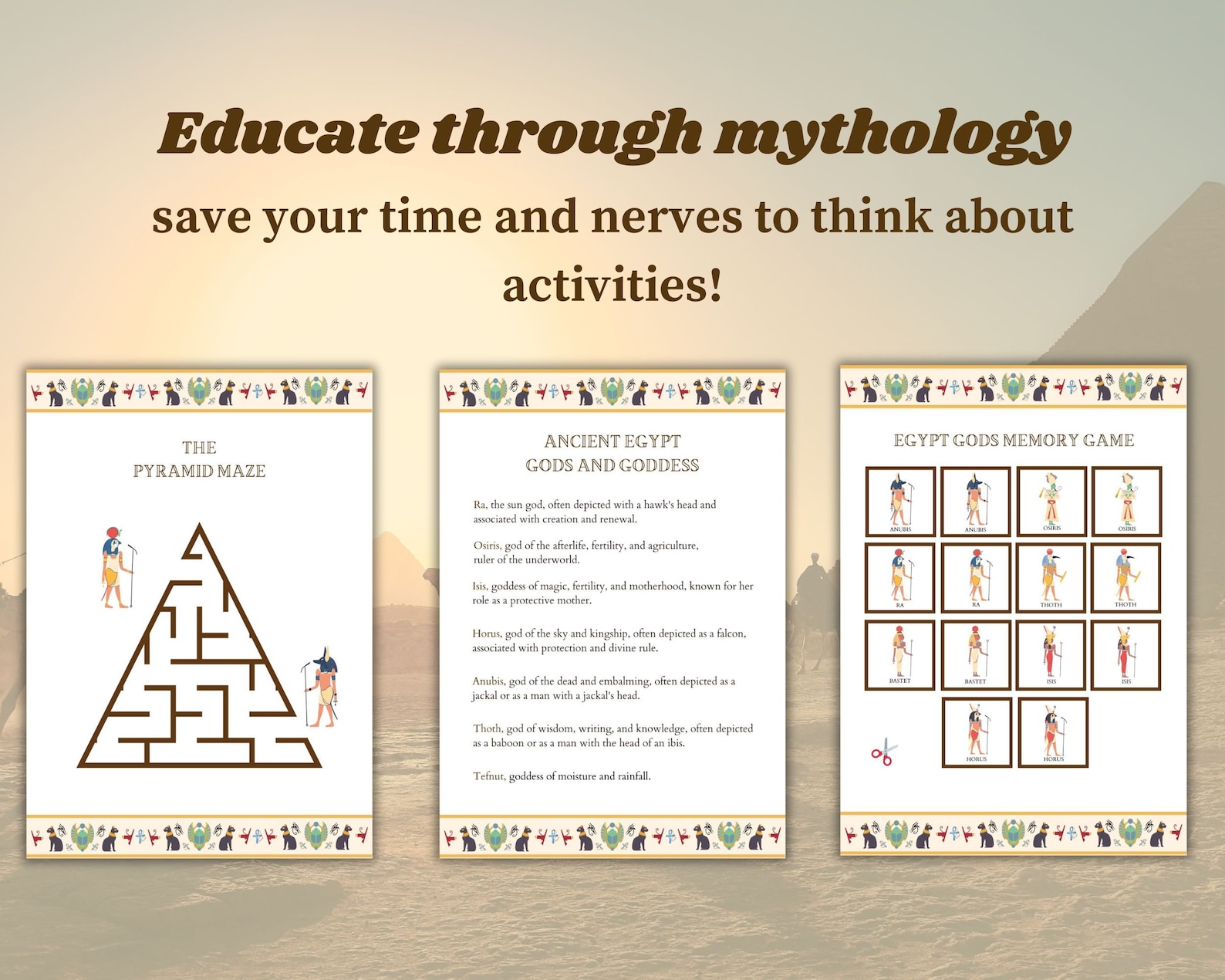 Ancient Egypt Gods Printable Mythology Games Pack; Fun Activity for ...