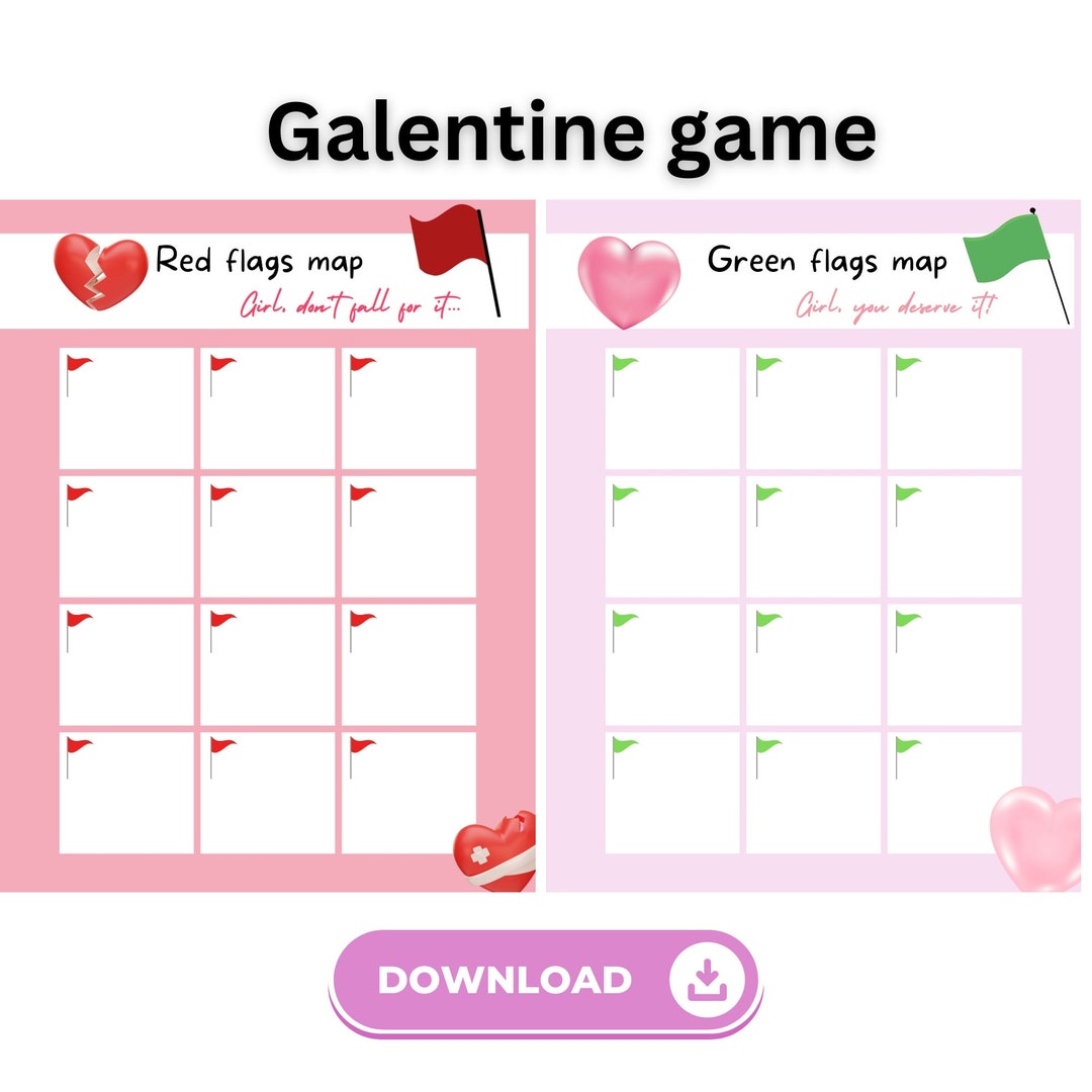 Galentine Party Red and Green Flags Game; Make Your Own Red Flag Map ...