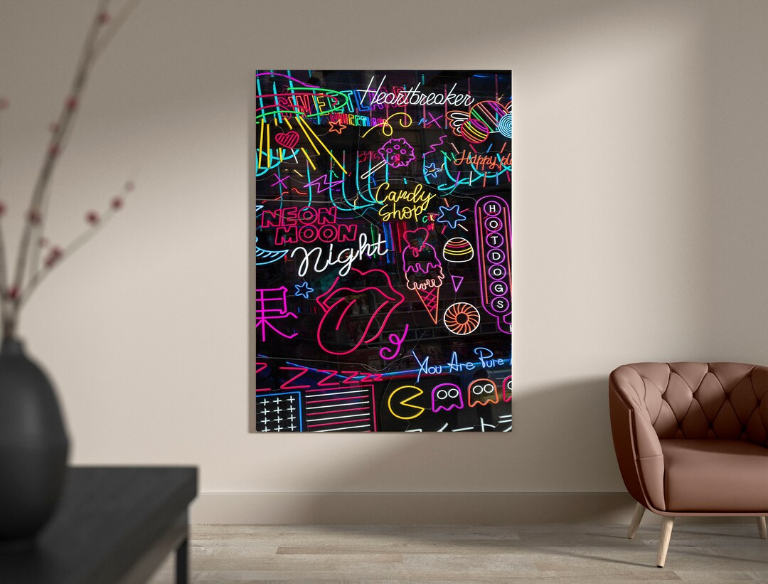 Neon Canvas Neon Wall Art Canvas Modern Neon Decor Neon Home Decor ...