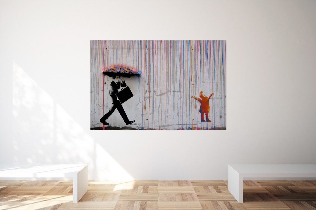 BANKSY Man and Child,, Coloured Rain Art, Banksy Print, Banksy Poster ...