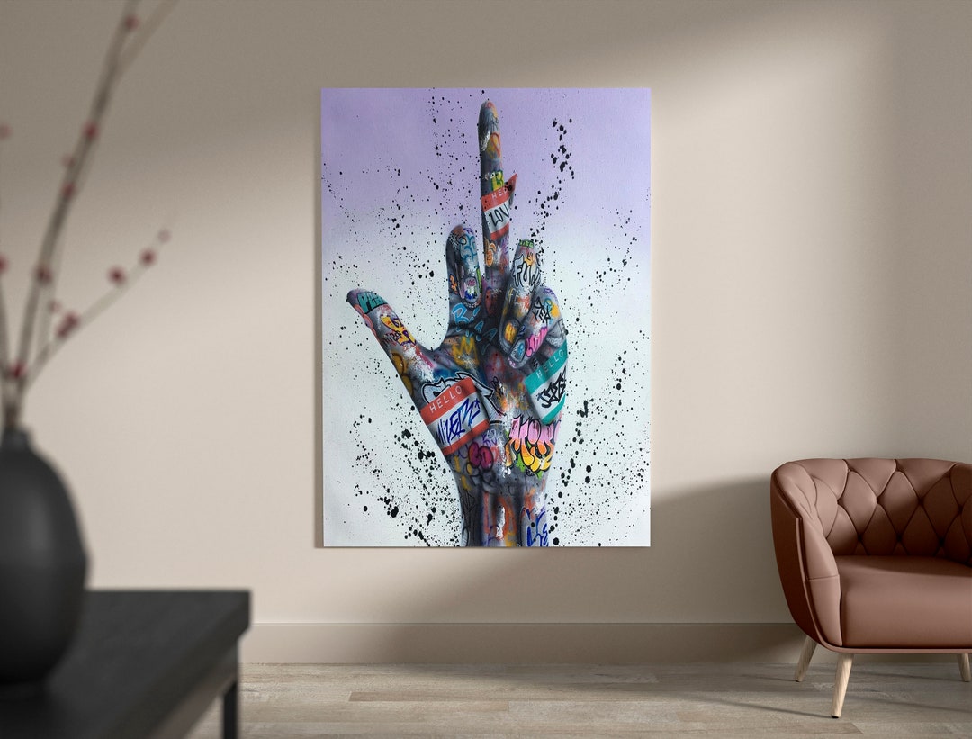 Hands Victory Gesture Graffiti Painting Art Print, Inspirational Framed ...