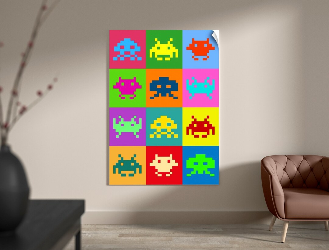 Space Invaders Canvas Space Invaders Wall Art Pixel Monster Decor Tetris Game Canvas Tetris Wall ...