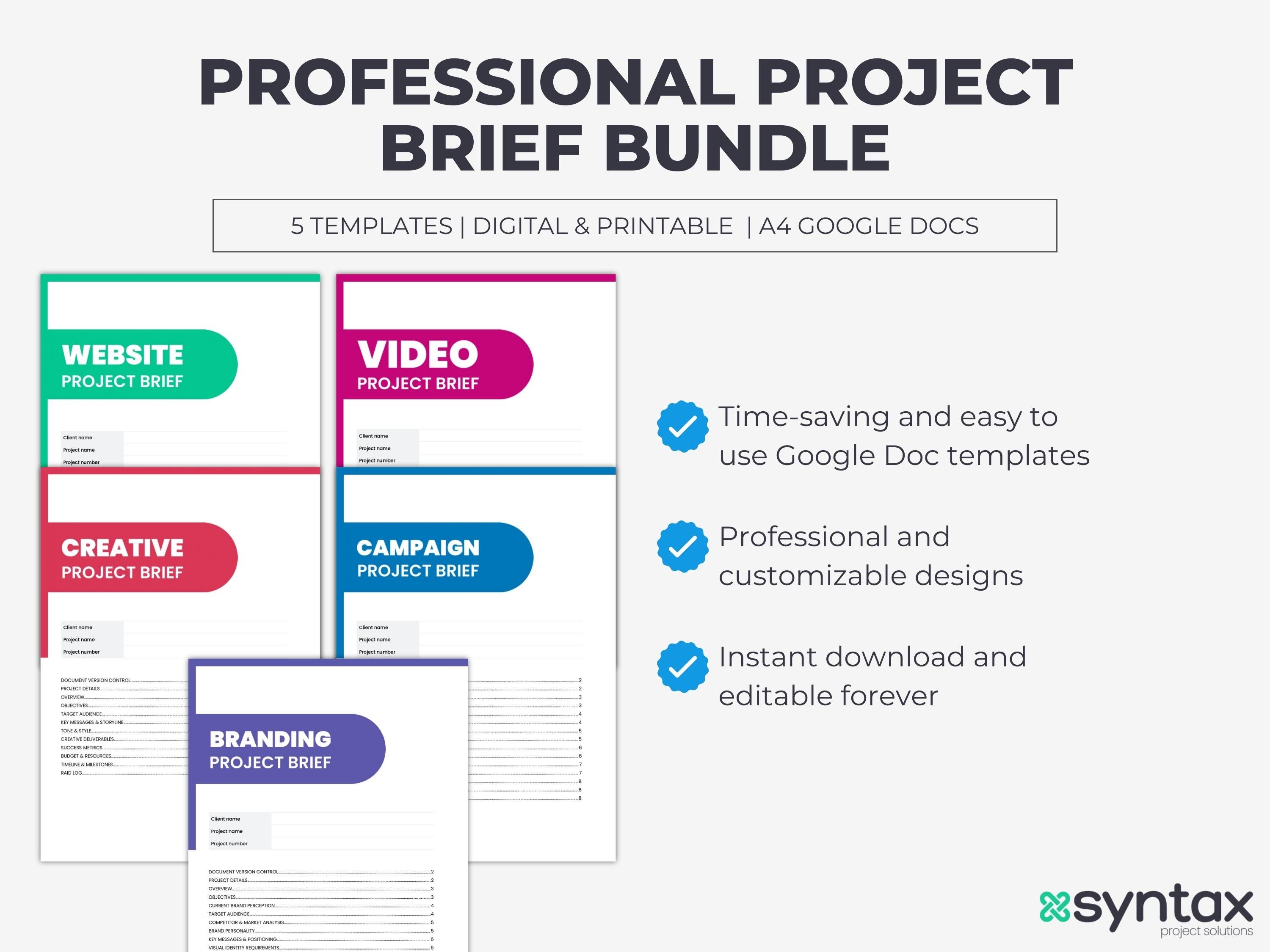 Project Brief Template Bundle: Branding, Creative, Video, Website ...