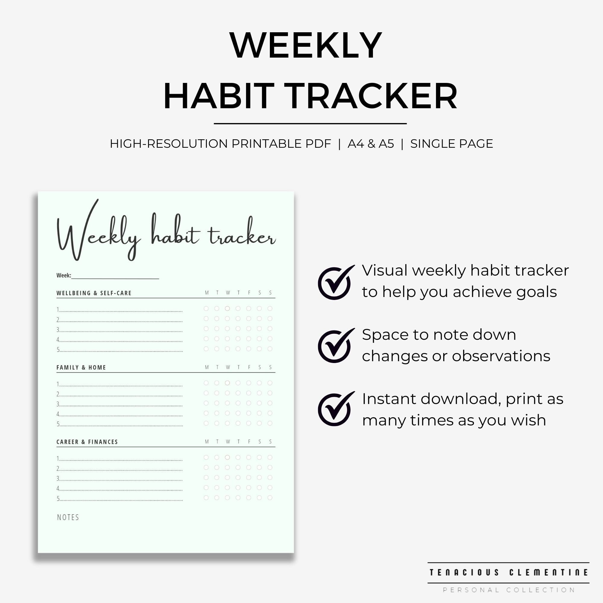 Weekly Habit Tracker Printable Edition Personal Collection - Etsy
