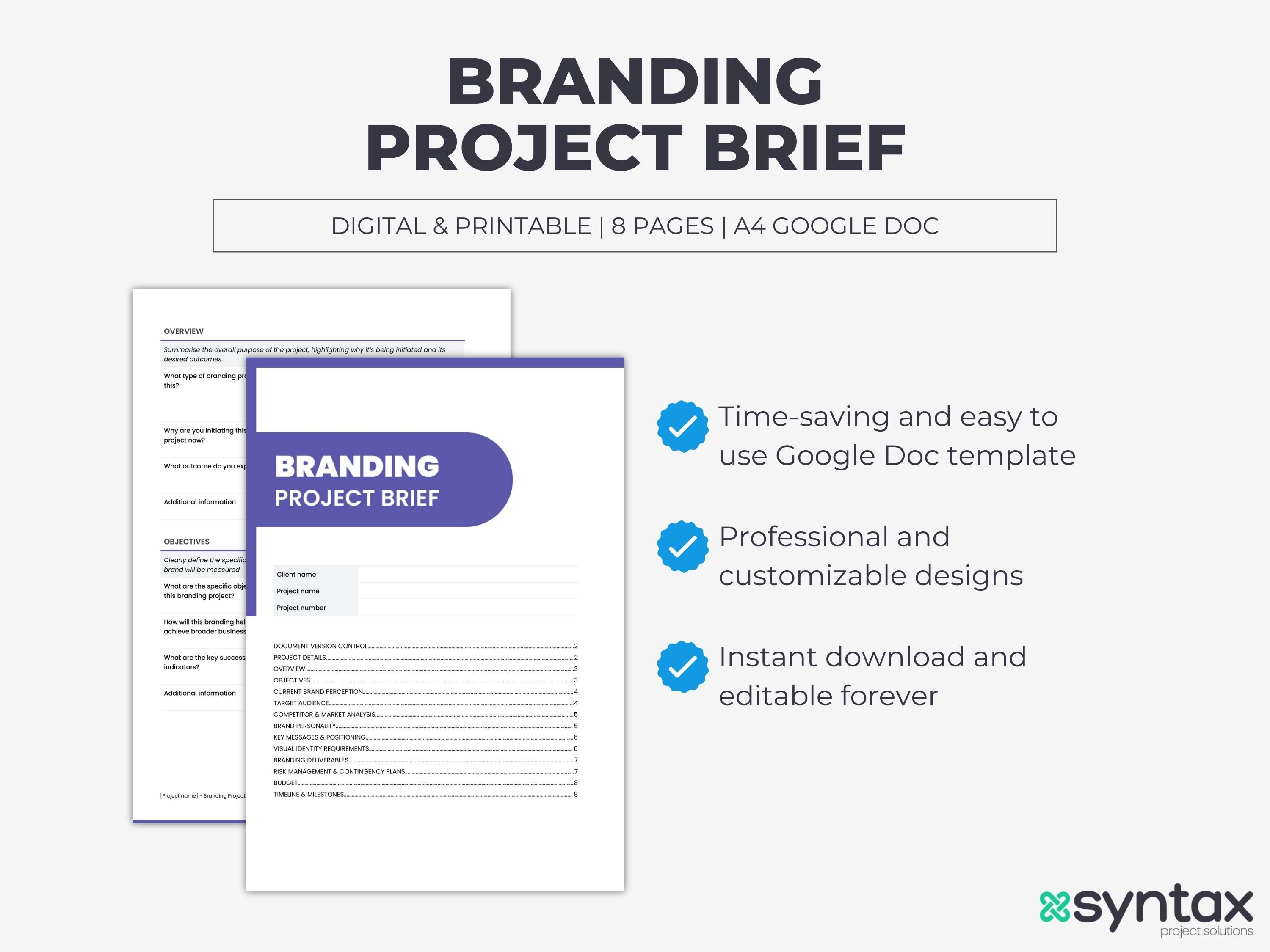 Branding Project Brief Template Google Docs | A4 | Editable Creative ...
