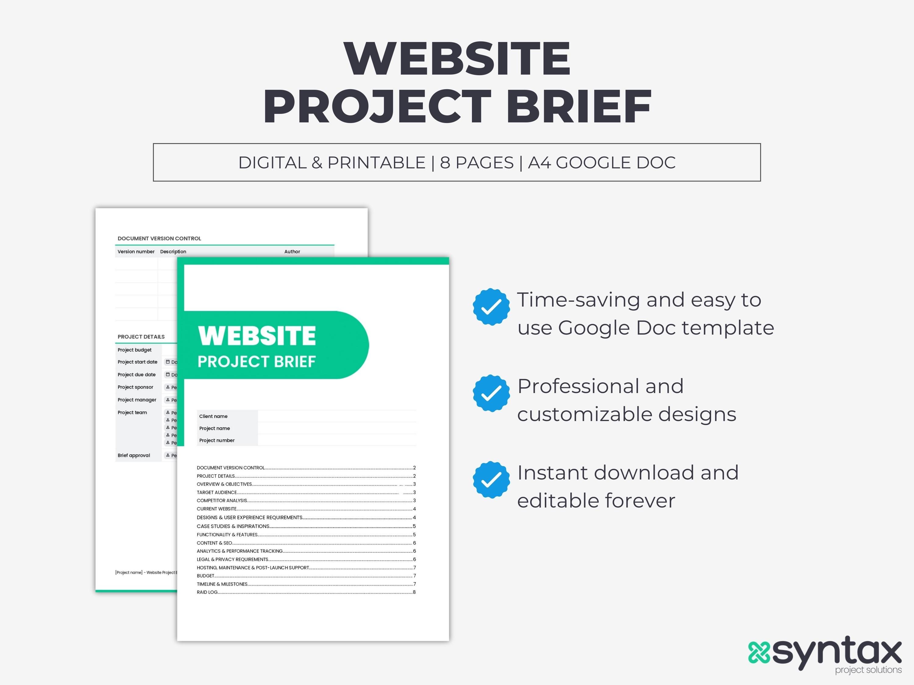 Project Brief Template Bundle: Branding, Creative, Video, Website ...