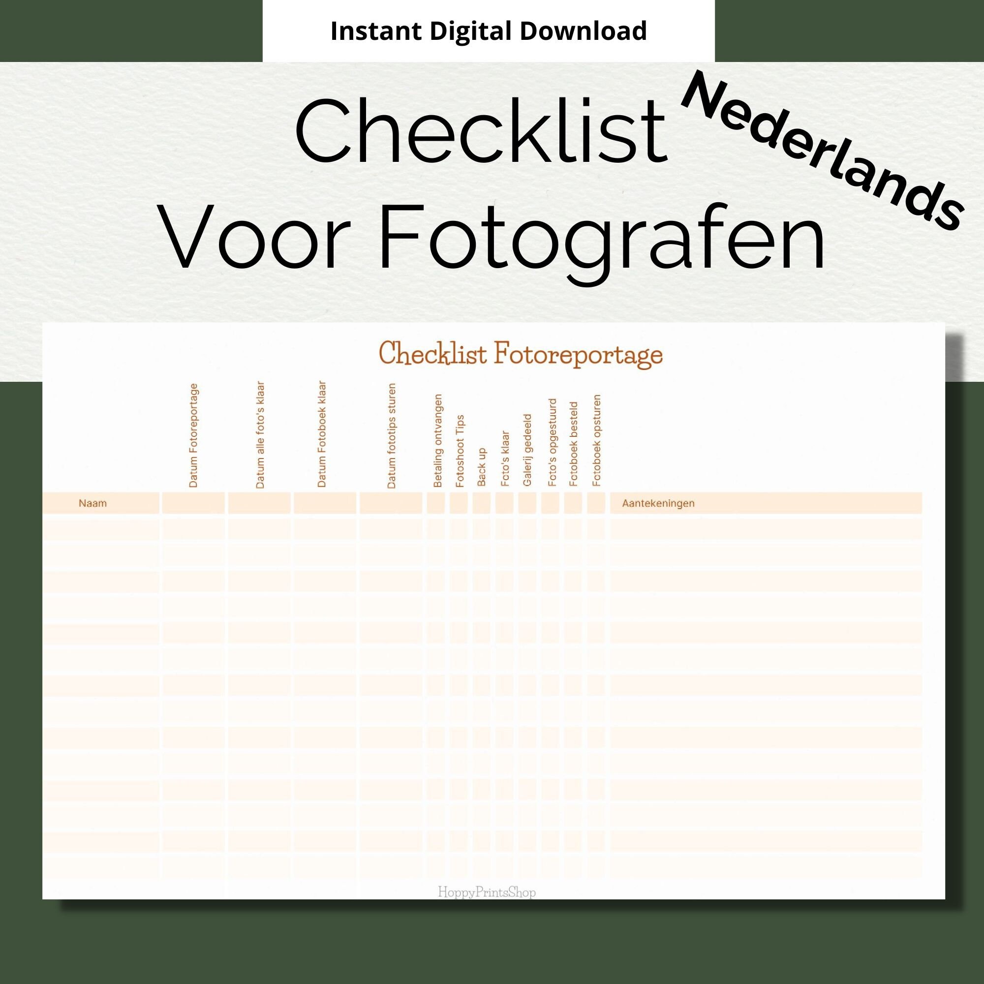 Printable Ready PDF Workflow Checklist for Photographers Dutch - Etsy