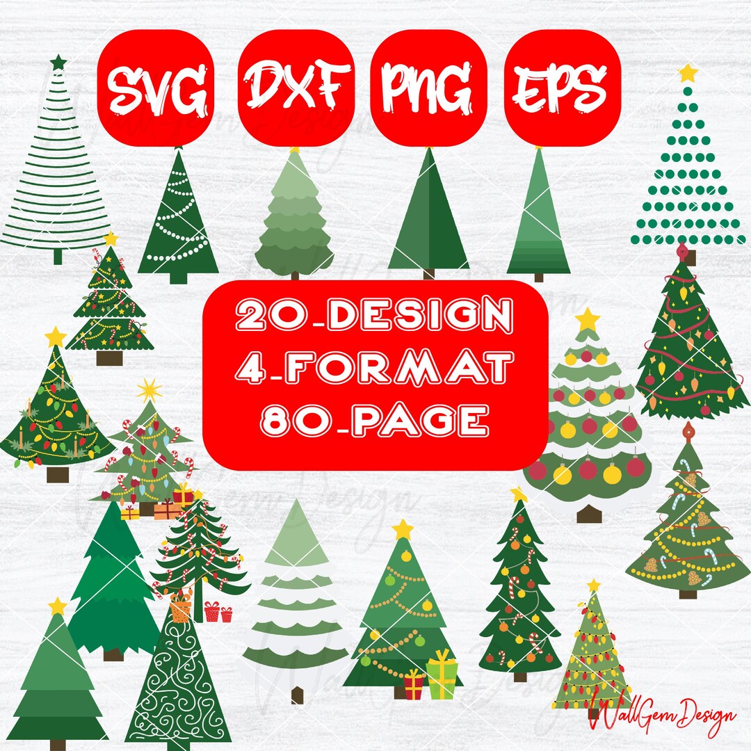 Christmas Tree SVG Bundle: Holiday Clipart, Laser Cut Files (80 Files ...