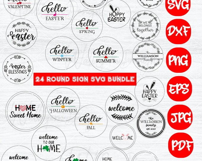 Round Sign Svg Bundle, Circle Sign Svg, Porch Sign Svg, Welcome Sign ...