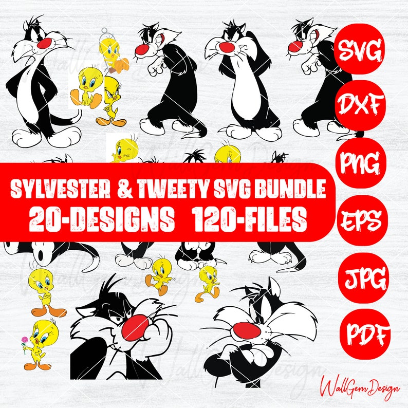 Sylvester & Tweety SVG Bundle: Cartoon Clipart Designs (digital ...
