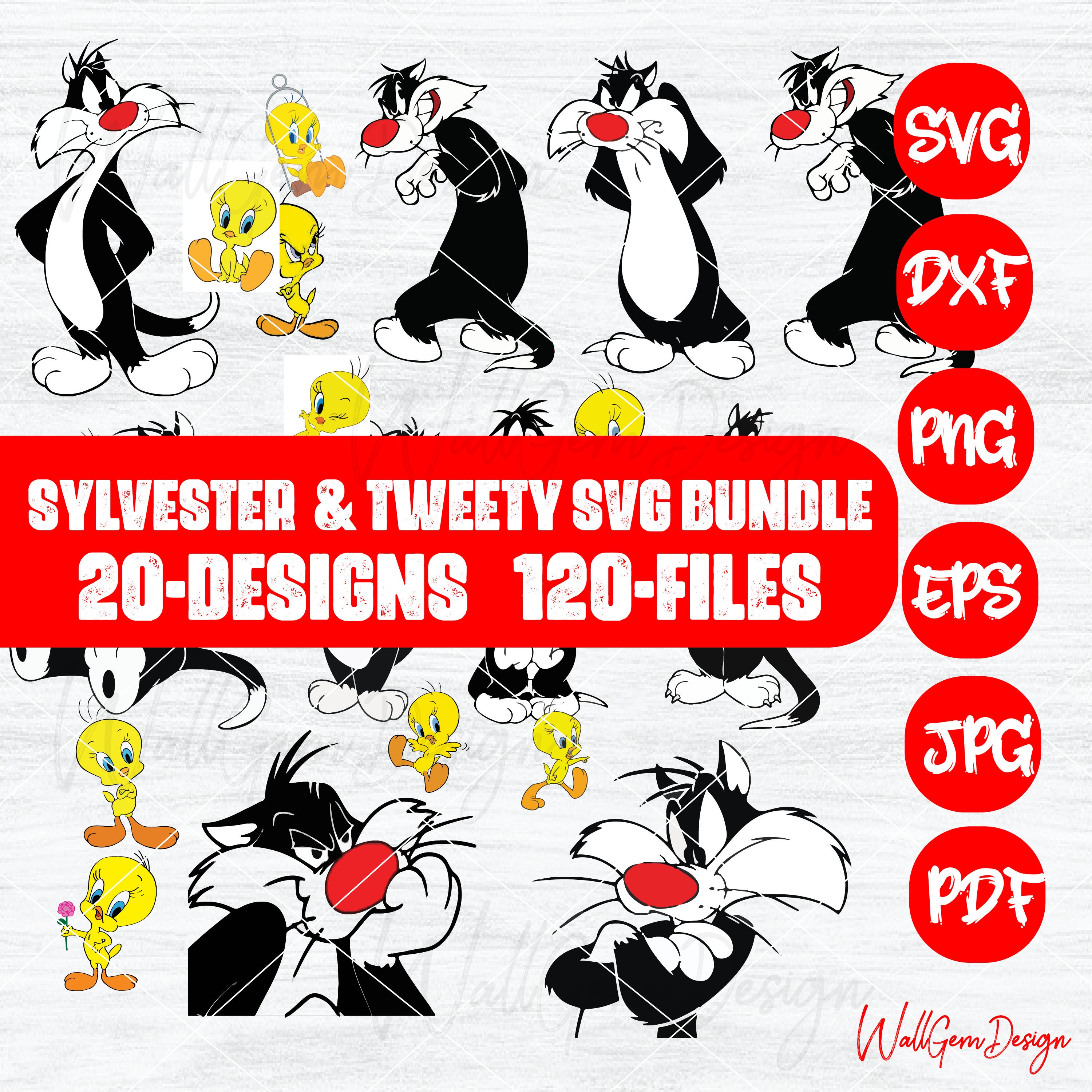 Sylvester & Tweety SVG Bundle: Cartoon Clipart Designs (digital ...
