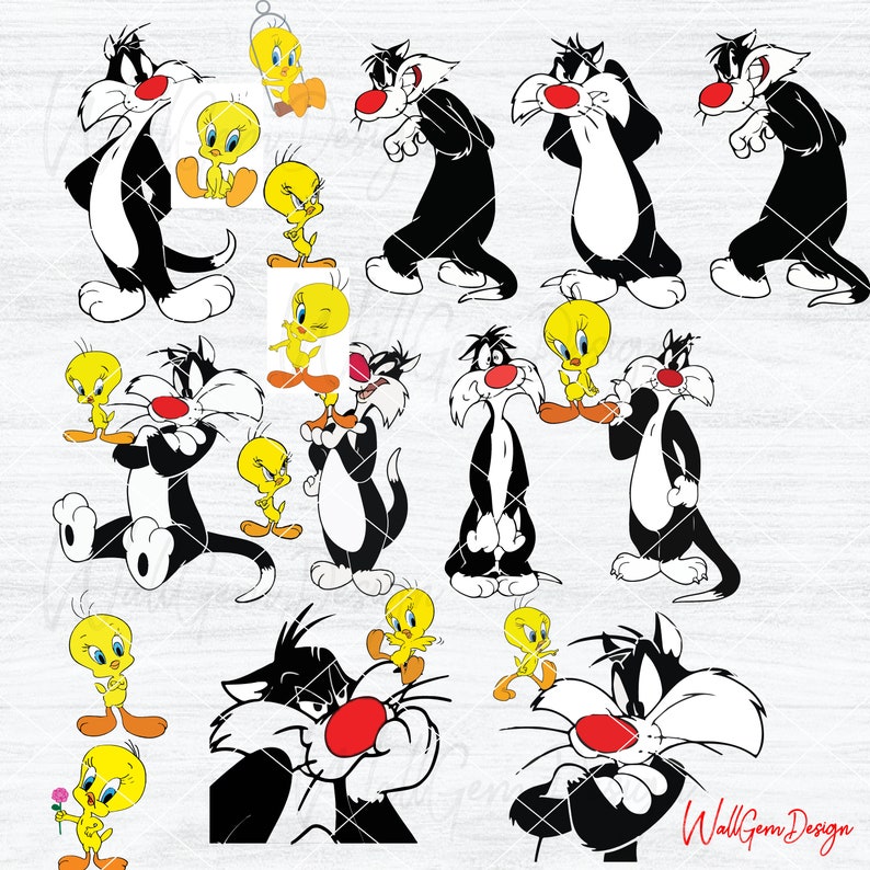 Sylvester & Tweety SVG Bundle: Cartoon Clipart Designs (digital ...