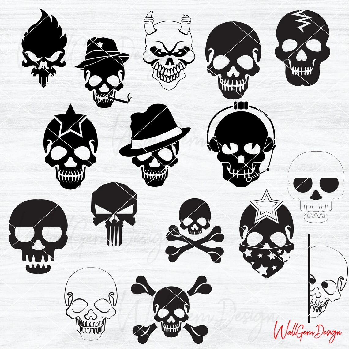 Skull SVG Bundle, Skull Clipart, Skull Png, Skull Silhouette, Skull ...