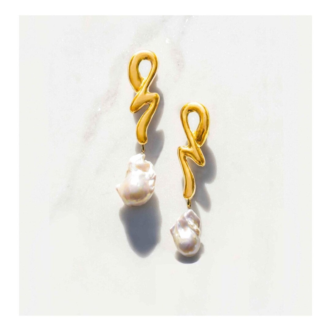 Baroque Pearl Earrings Gold Beach Wedding Statement Jewelry Ocean ...