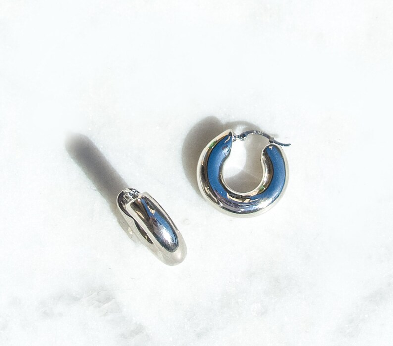 925 Silver Donut Hoop Earrings Sterling Silver Puffy Hoops Minimalist ...