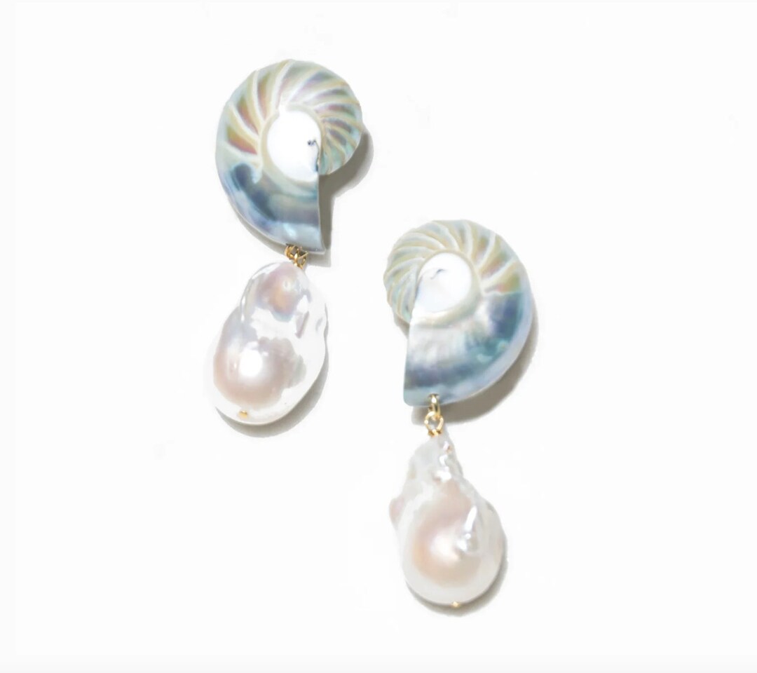 Nautilus Shell Baroque Pearl Earrings Beach Wedding Ocean Jewelry ...