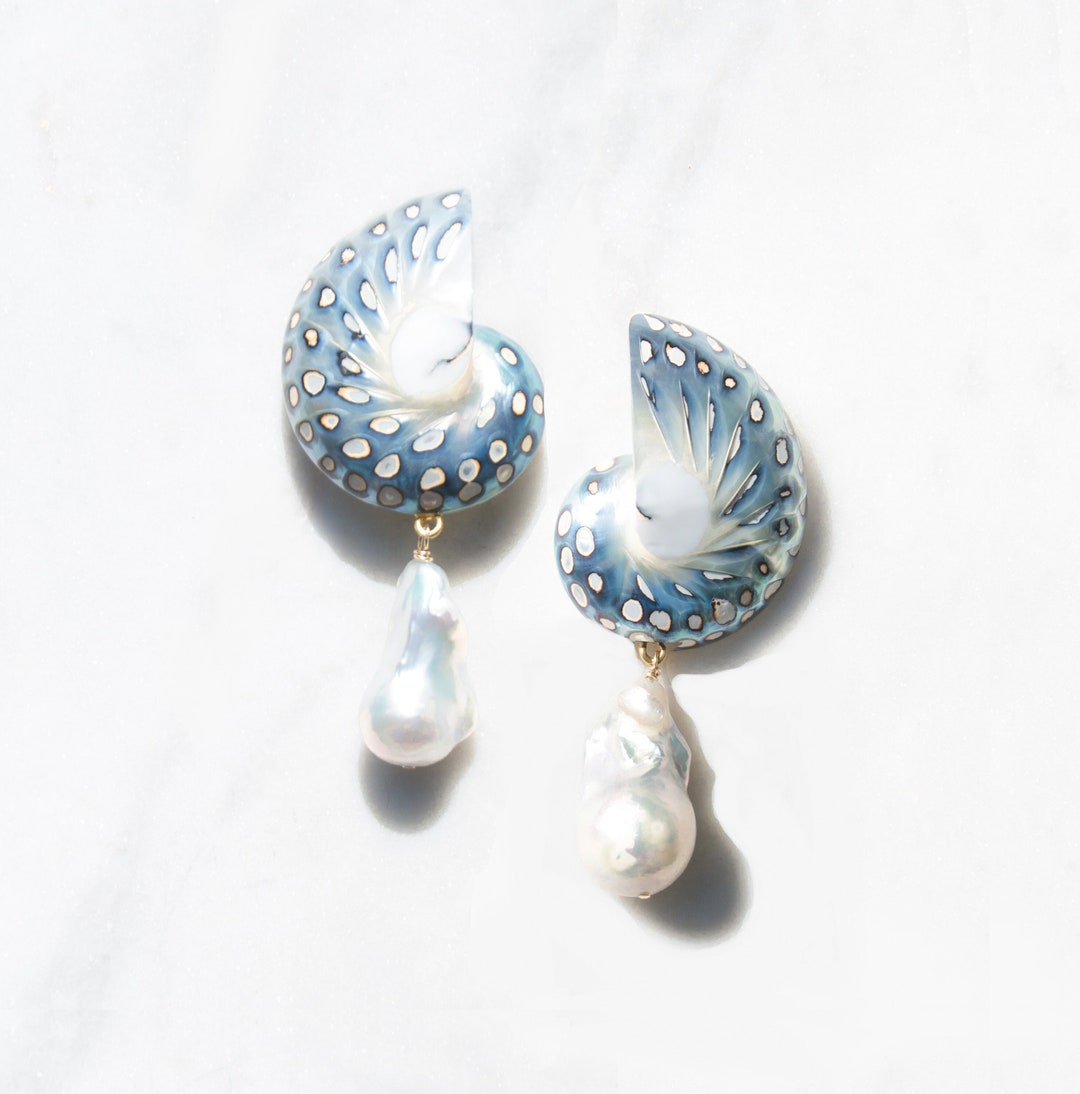 Nautilus Shell Baroque Pearl Earrings Beach Jewelry Seashell Earrings ...