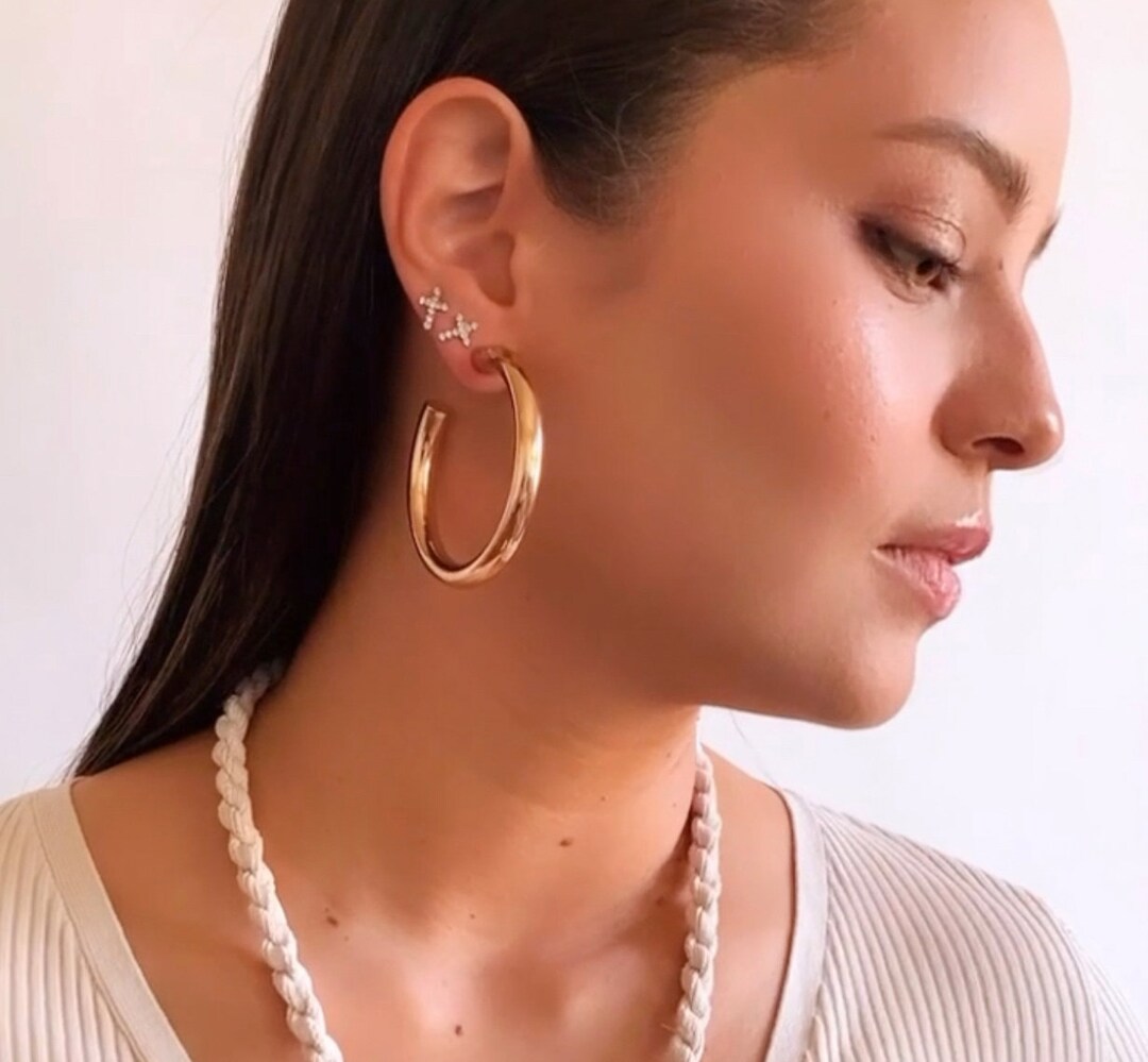 2-inch Diameter Gold Chunky Hoop Earrings - Etsy