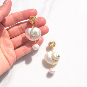 Gold Shell Drop Earrings, Real Seashell Earrings for Women, Coastal ...